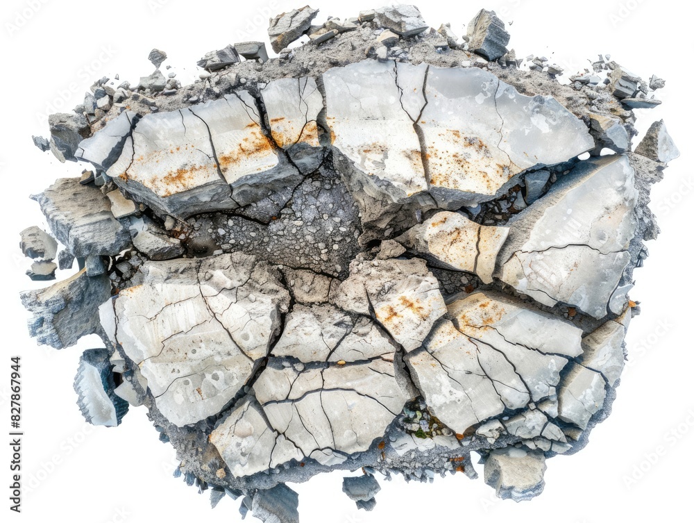 Aerial photo of a severely impacted area with a central collapse and ...