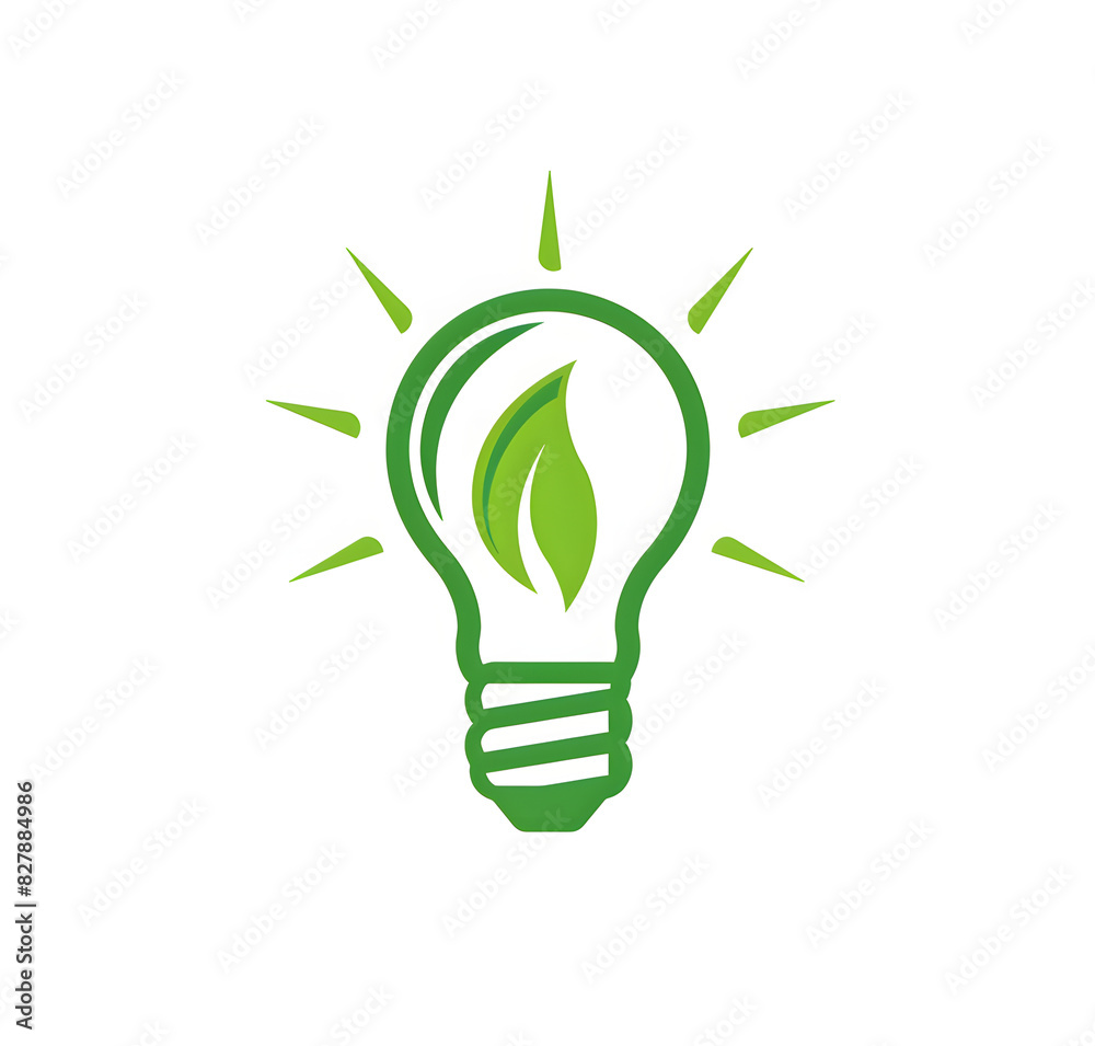 Logo, green lightbulb with leaf in the middle, white background, vector graphic design, simple ...