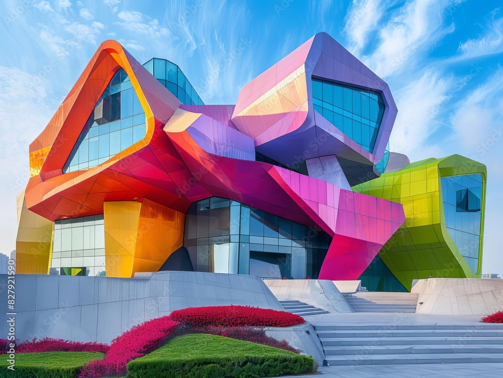 Avantgarde modern museum with bold geometric shapes and dynamic angles ...