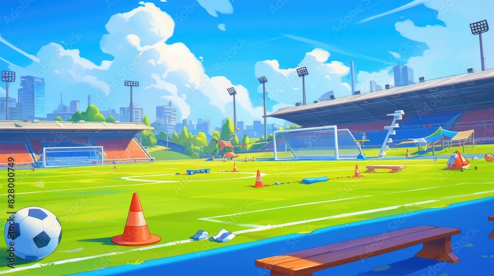 Illustration of a sports training complex featuring a stadium lighting ...