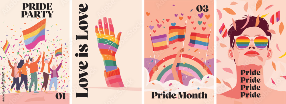 Gay pride month poster design collection. Set of banners for LGBTQ ...