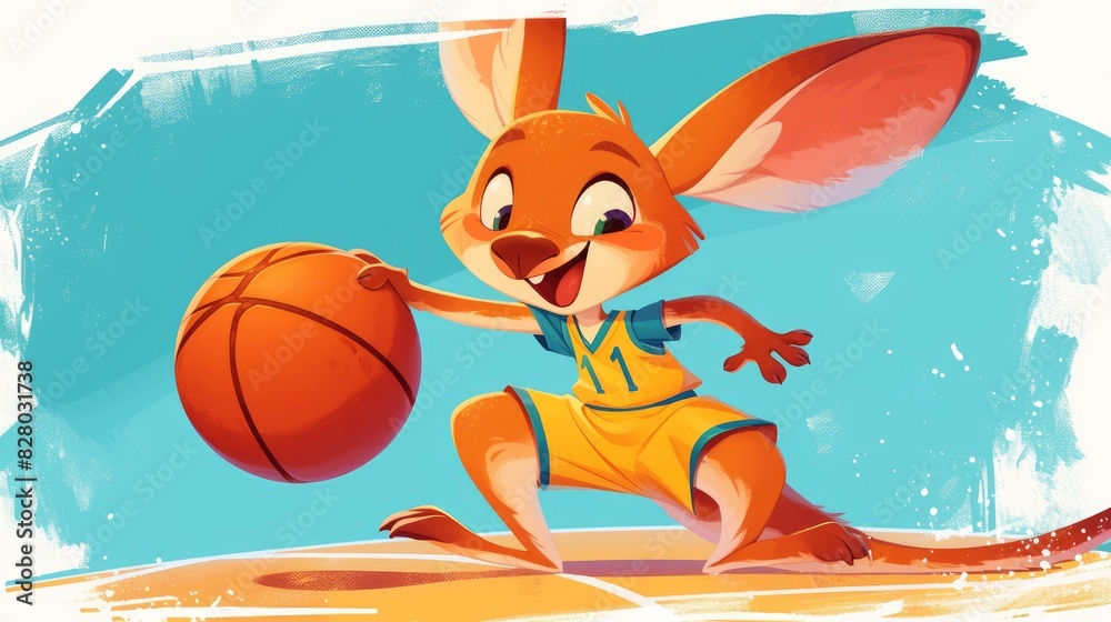 An adorable kangaroo having a blast playing basketball at a sports ...