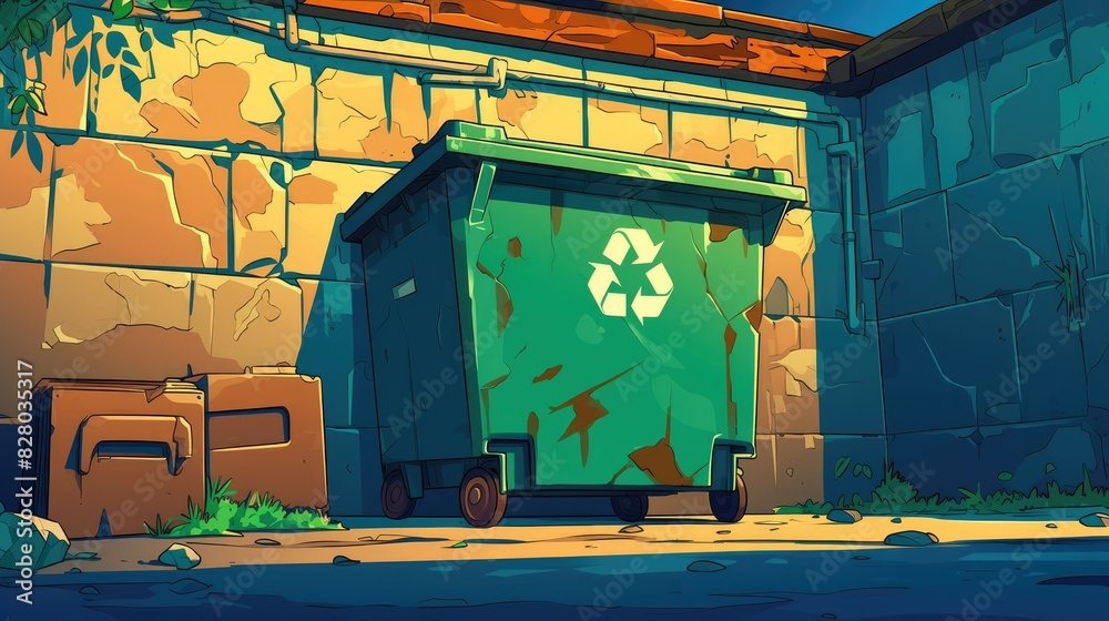 Vibrant cartoon of a closed dumpster on the street designed for ...