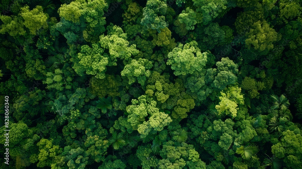 Aerial top view of green trees in forest. Drone view of dense green ...