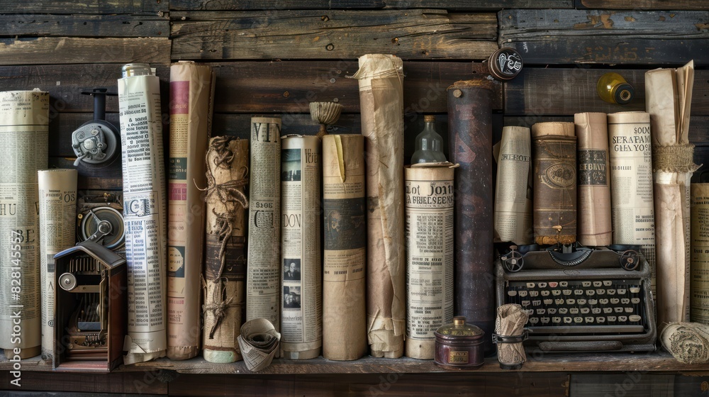 Rolls of newspaper old paper worn documents background wallpaper. Stock ...