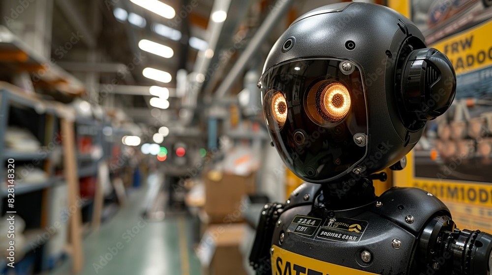 The factory walls are adorned with safety posters and operational ...