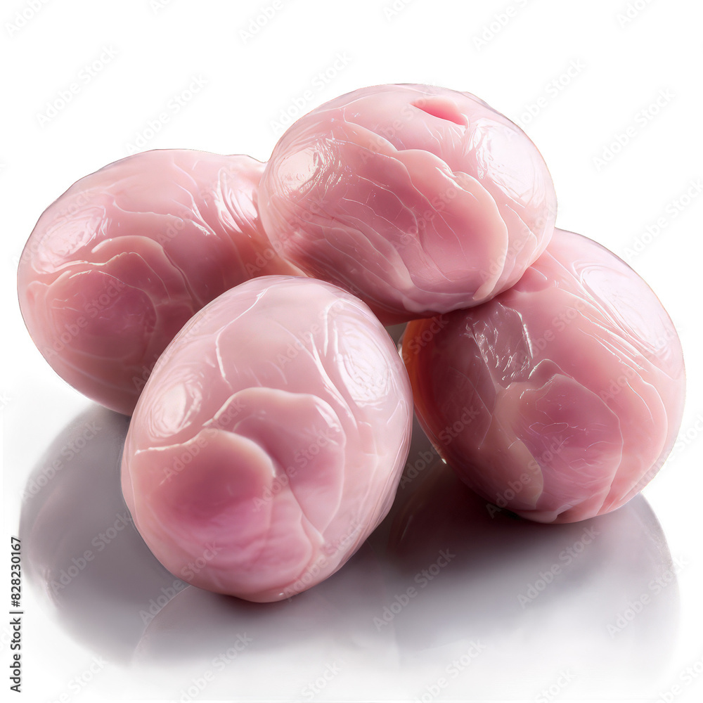 Raw lamb testicles oval shaped light pink color captured with a shallow ...