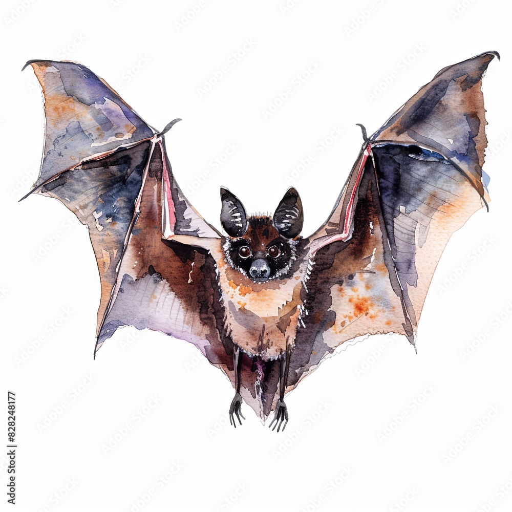 Flying bat watercolor clipart illustration on white background Stock ...