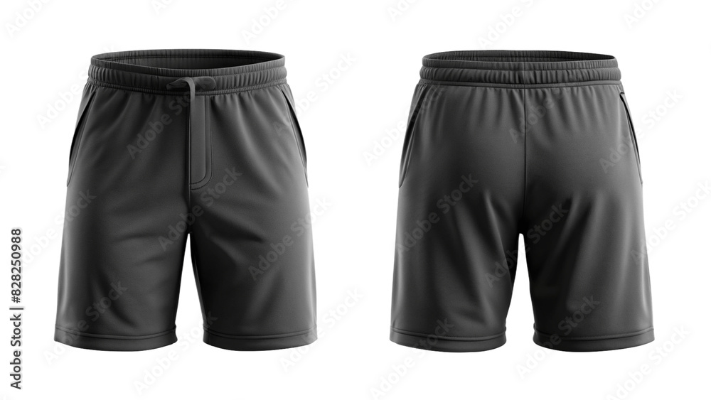 Realistic black athletic shorts mockup, front and back view isolated ...