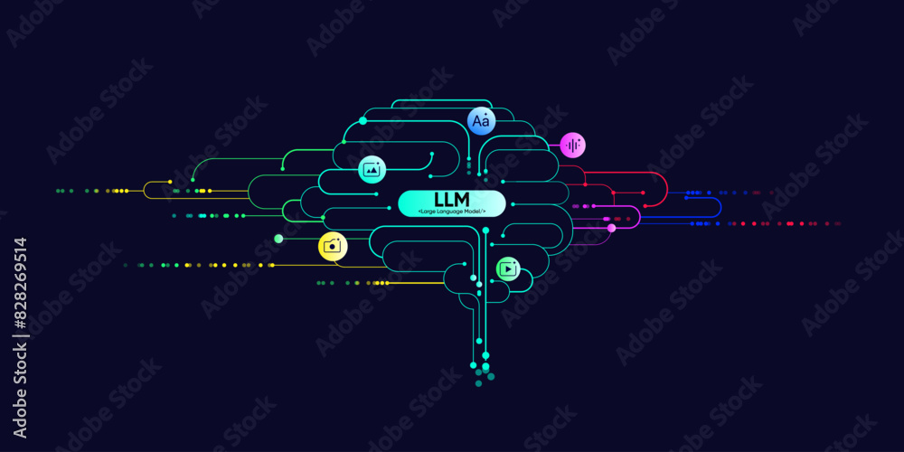 information with LLM, dot and line. Big data, technology, AI, data ...