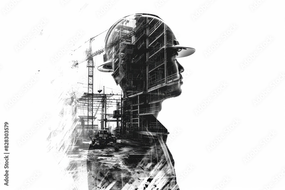Building construction engineering with double exposure graphic design ...