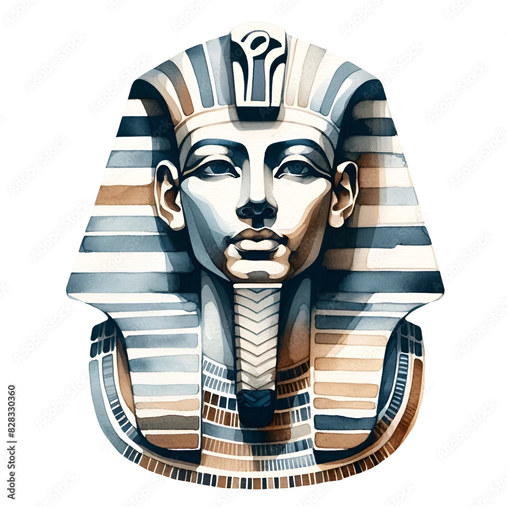 Watercolor ancient egyptian pharaoh head , isolated on transparent ...