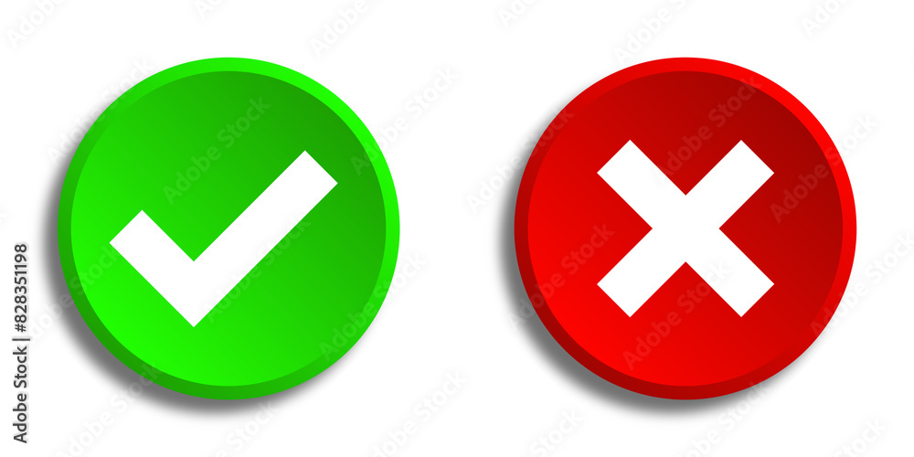 Tick and Cross Icon Button Set on Transparent Background – Check Mark ...