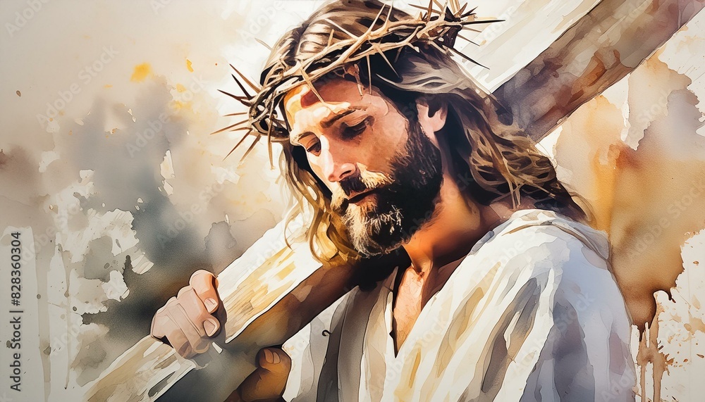 Foto de Stock Jesus Christ Carrying the Cross - Christ on the way of his Crucifixion - Jesus on ...