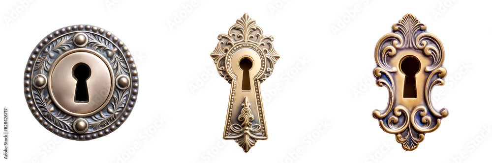 A set of vintage keyholes isolated on transparent background Stock ...