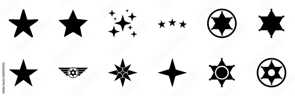 Set Of Linear Stars Icons Collection Isolated Silhouette Solid Icons ...