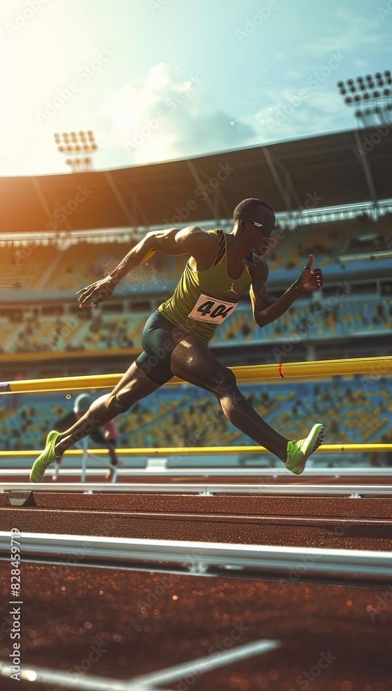 Olympic paris 2024 sport 400m Hurdles Focus on a hurdler clearing a ...