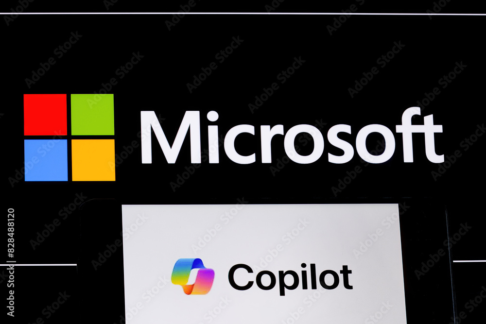 Copilot icon visible on mobile phone screen, Microsoft logo in the ...
