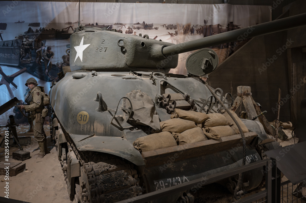 American M4A1 Medium Tank Sherman from the Second World War inside a ...