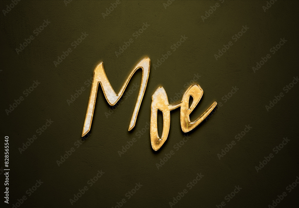 Old gold text effect of Japanese name Moe with 3D glossy style Mockup ...