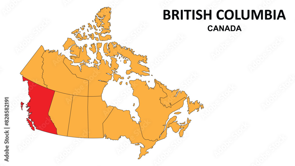 British Columbia Map is highlighted on the Canada map with detailed ...
