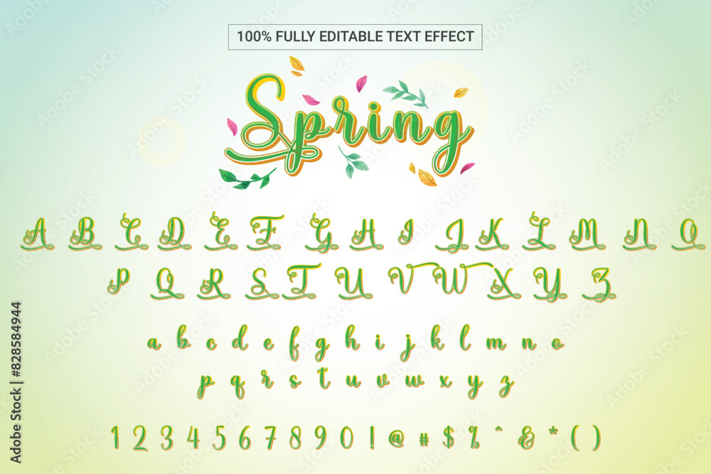 Spring Season Font Style 3D Effect. Complete set of alphabet, number ...