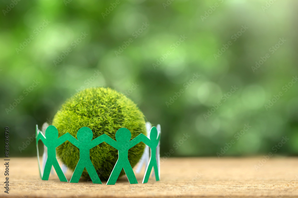 World Earth Day Concept. Environmental Care. Paper People holding hands ...