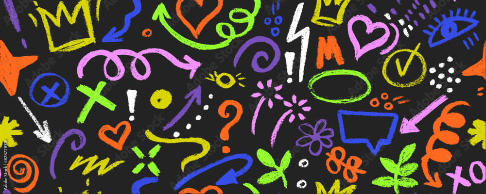 Vector seamless pattern with colorful graffiti doodle punk and girly ...
