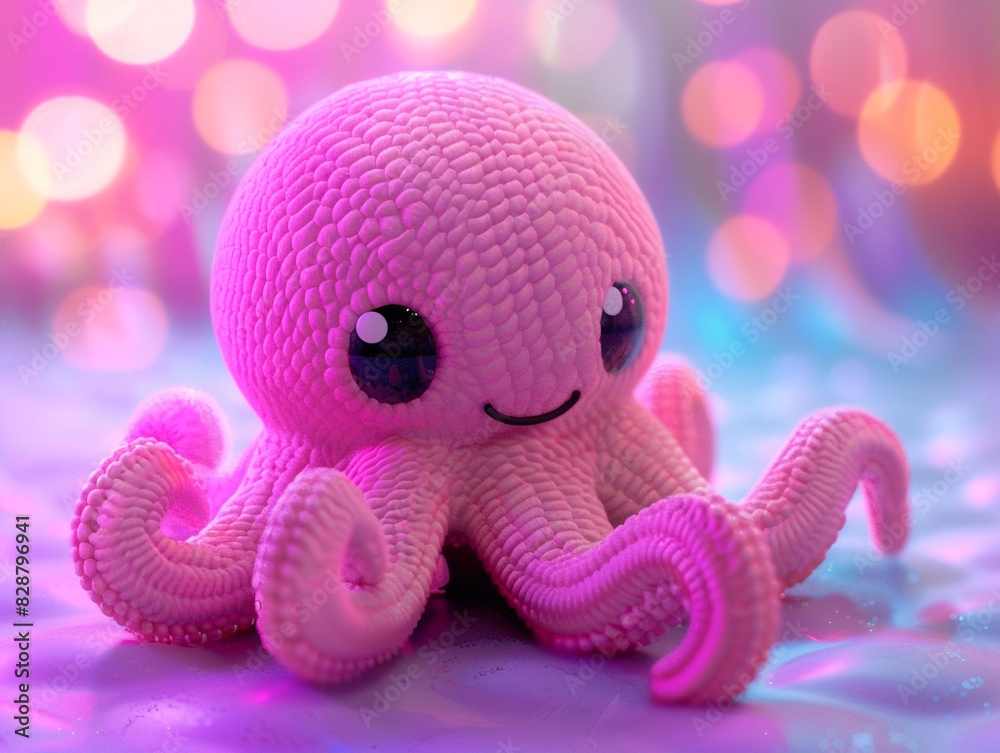 A stuffed and cute octopus with big eyes. The octopus has a smile on ...