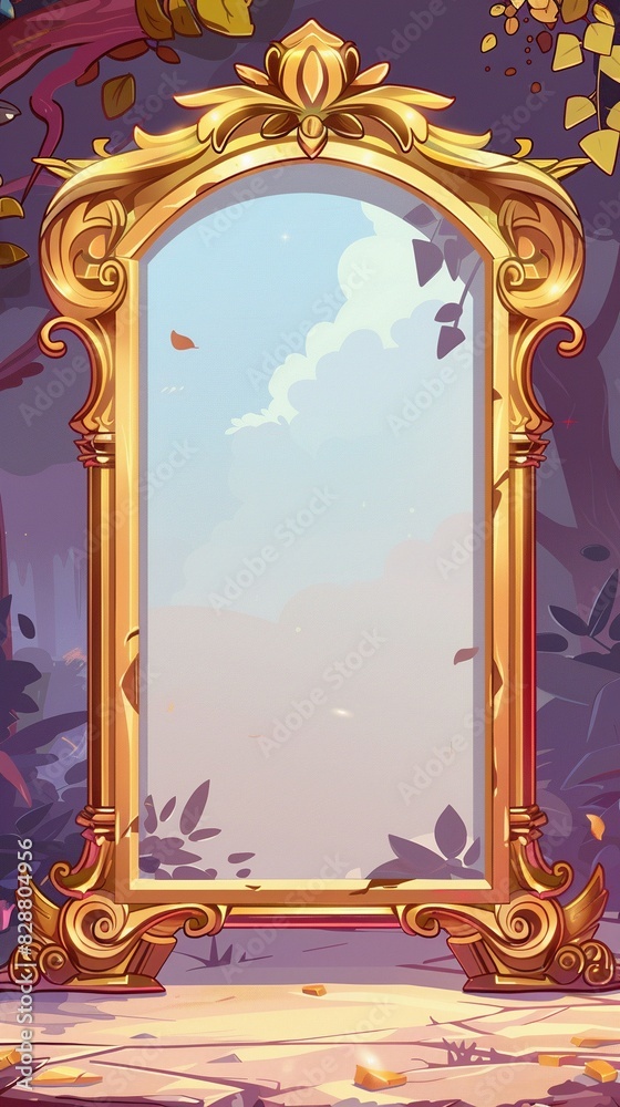 Cartoon style blank white standee with royal engravings in a fantasy ...