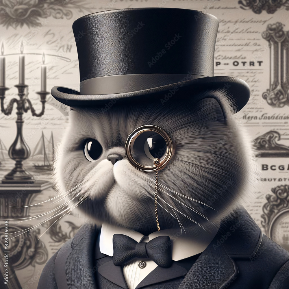 Persian cat gentleman illustration, victorian era Persian noble cat ...