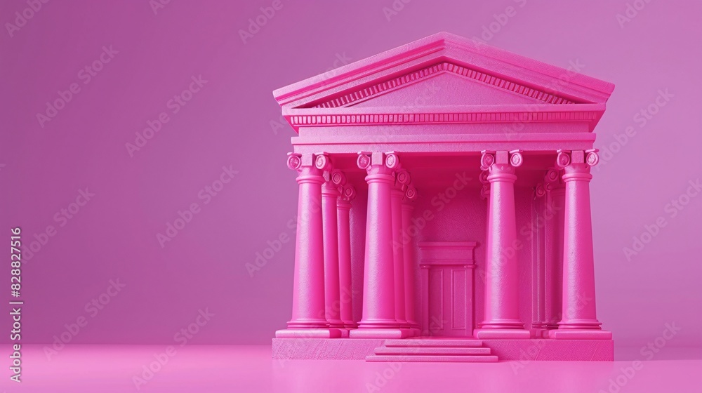 Vibrant pink neoclassical structure with columns and pediment, isolated ...