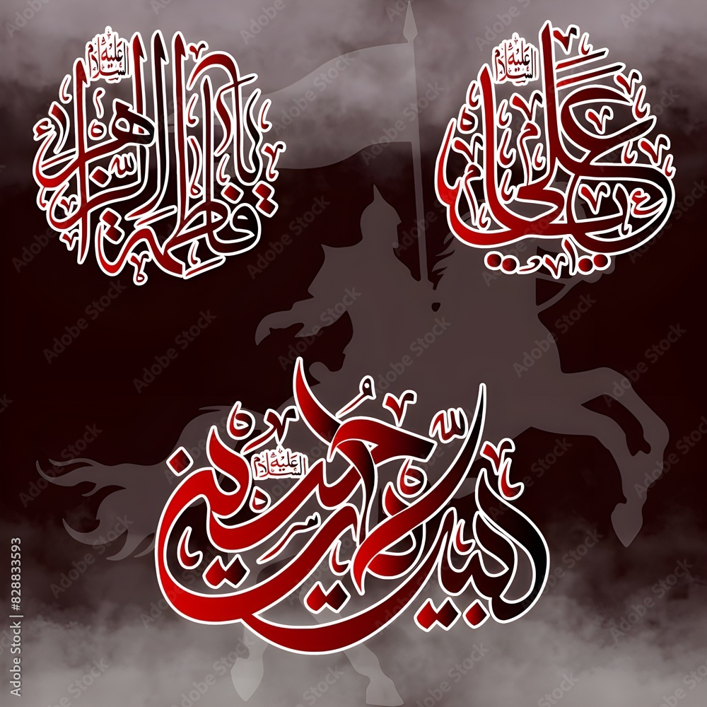 This vector showcases the Islamic names "Ya Ali (AS), Ya Fatimah Az ...