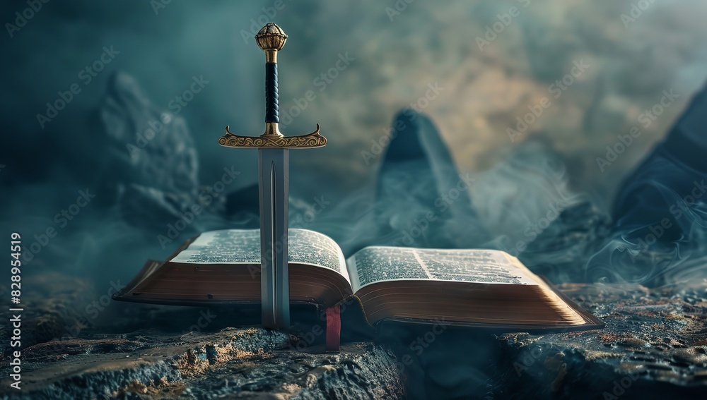 Sword Lying on an Open Bible Symbolizing Stock Illustration | Adobe Stock