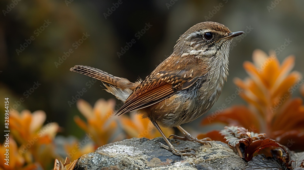 juvenile Stephens Island Wren Traversia lyalli with brown and gray ...