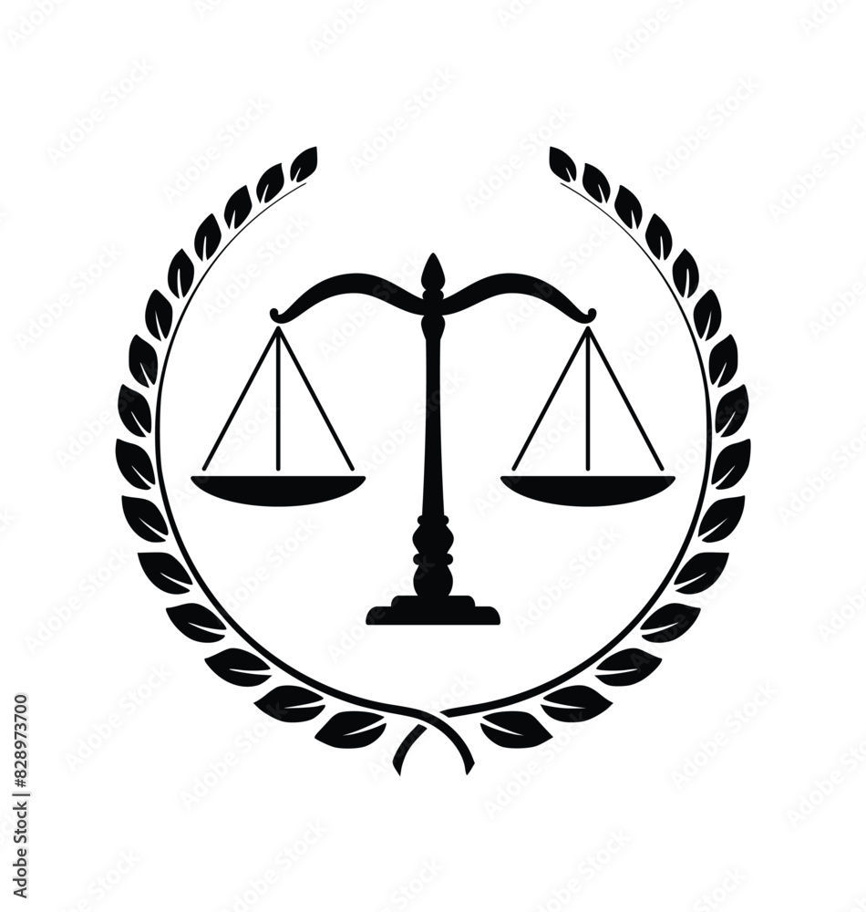 classic justice balance scales silhouette in laurel wreath transparent ...