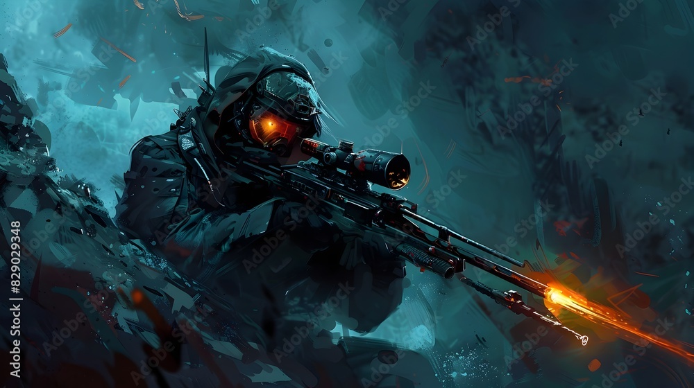 Heavily Armored Soldier Wielding Advanced Weapon in Explosive Sci-Fi ...