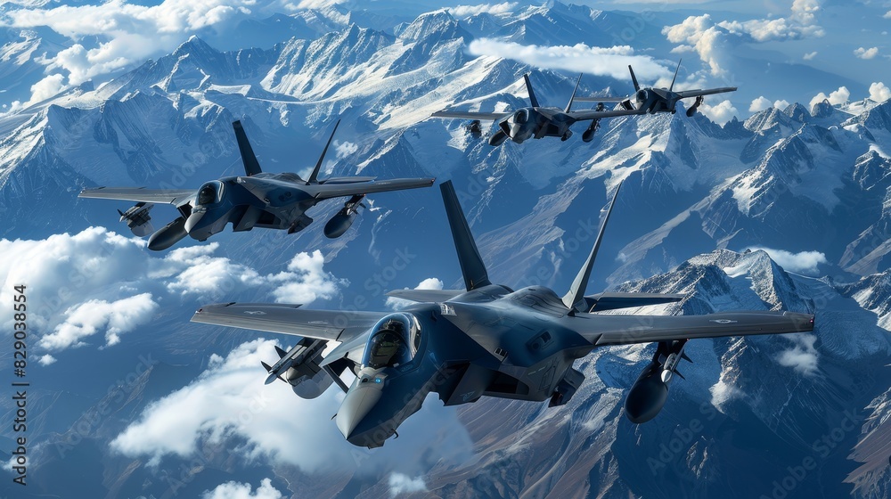Military fighter jets in flawless formation conducting training ...
