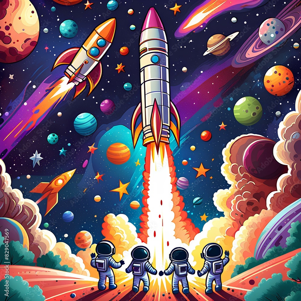 Space themed children coloring book cover, kids, activity book, page ...