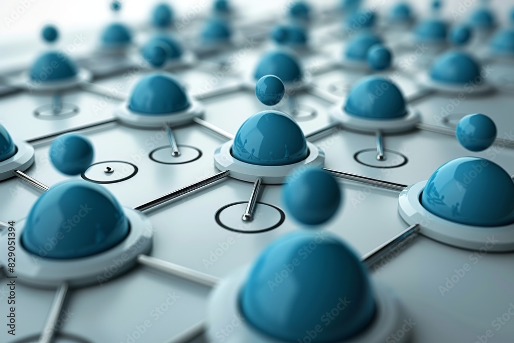 Abstract illustration of interconnected spheres, representing network ...