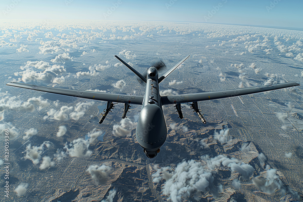 Unmanned aerial vehicle conducting persistent surveillance over hostile ...