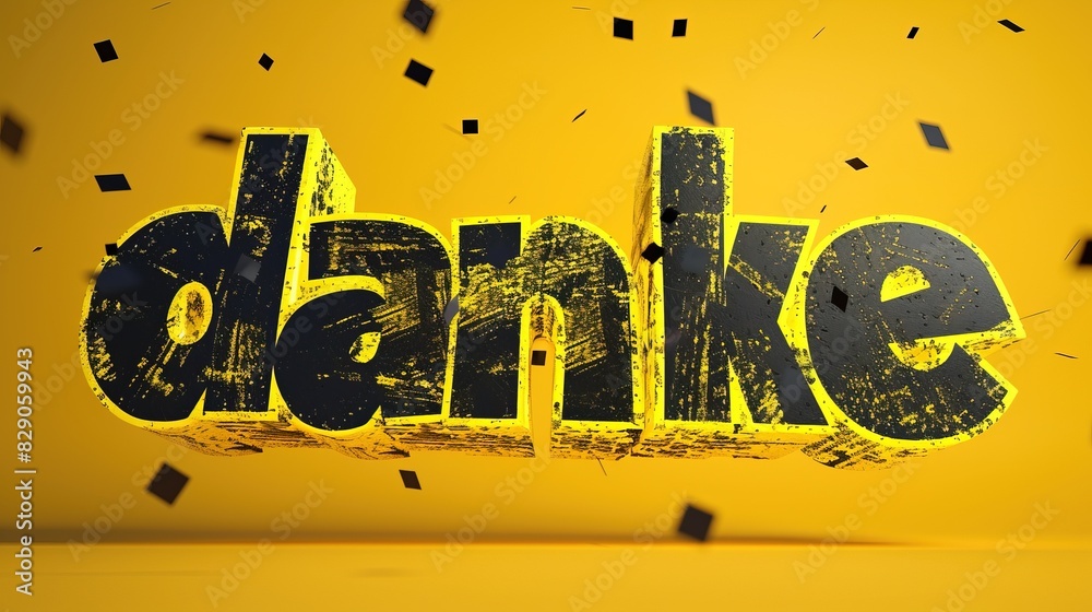 The word "danke" is depicted in bold 3D letters with a textured effect ...