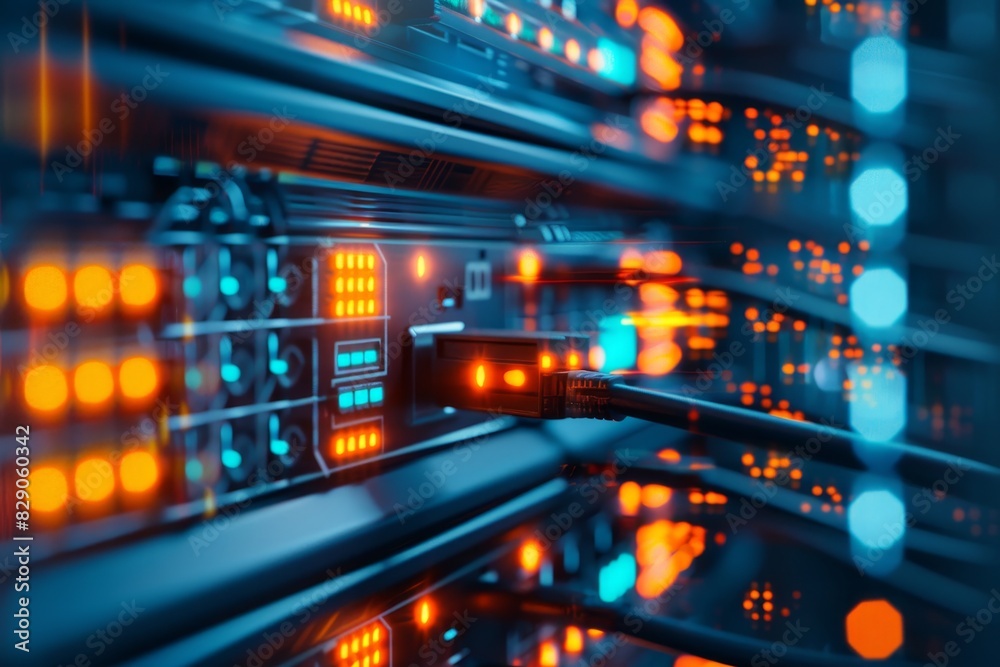 Abstract network technology data center fiber optic cable 5g connection ...