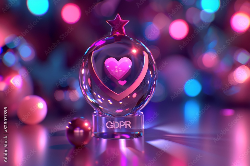 Romantic pink shield with GDPR and heart emblem on soft pastel ...