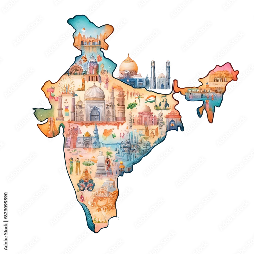 Illustrated Map of India with Landmarks Stock Illustration | Adobe Stock