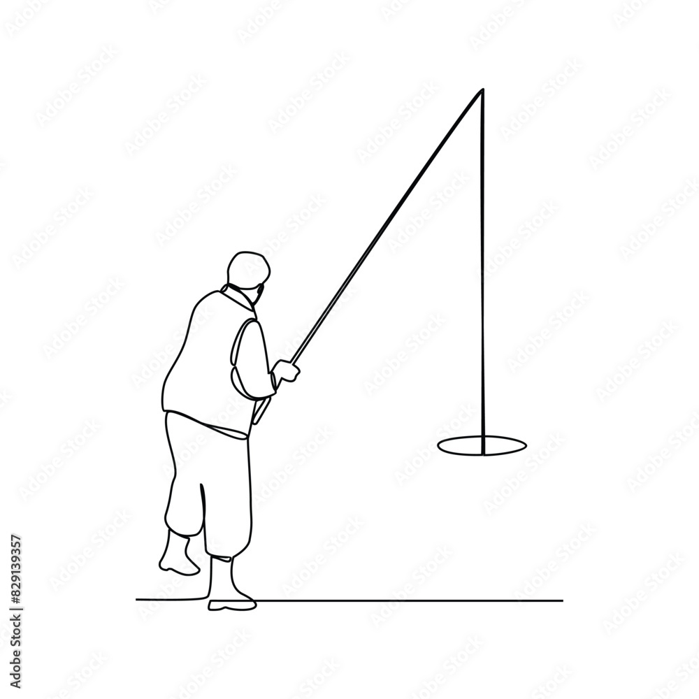 One continuous line drawing of people do fishing vector illustration ...