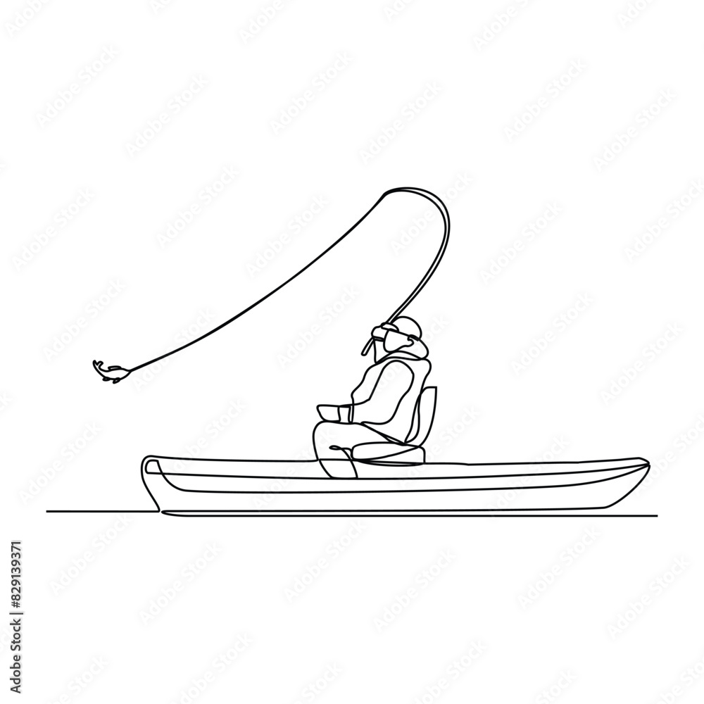 One continuous line drawing of people do fishing vector illustration ...
