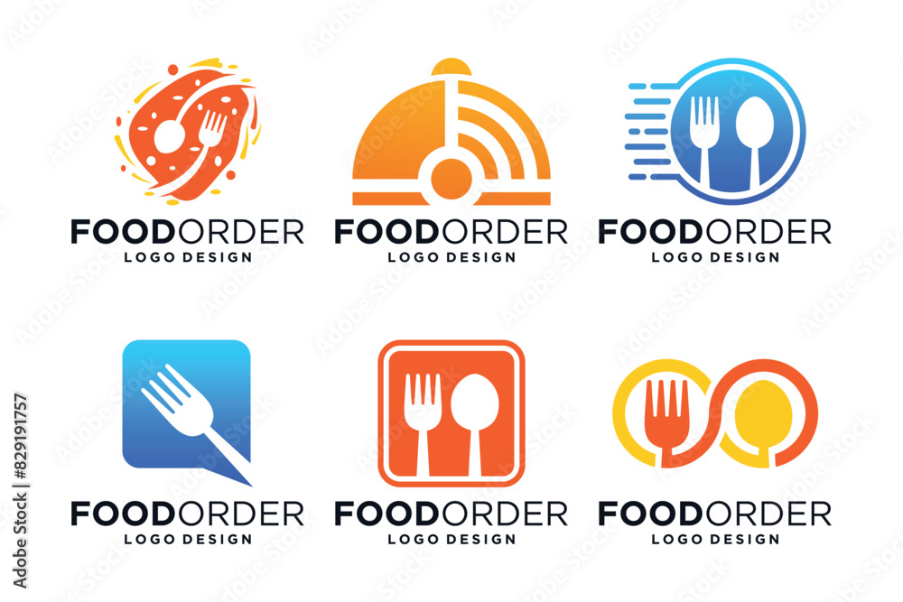 Set of food order logo. Online food logo design. Stock Vector | Adobe Stock