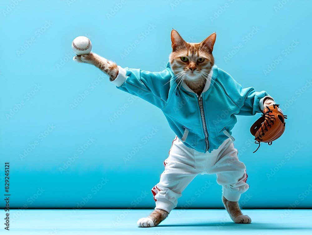 Munchkin Cat Embraces Baseball The Ultimate Feline Athlete on a Solid ...