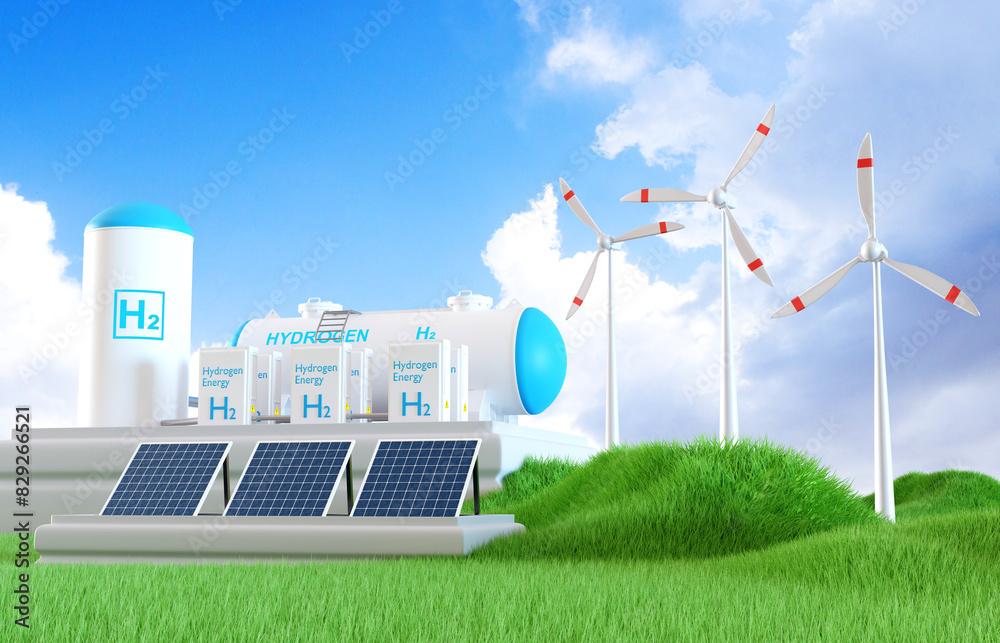 Stock-Illustration „Hydrogen energy storage gas tank with solar panels ...